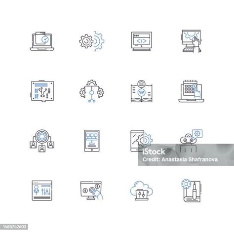 시스템 보안 회선 아이콘 모음입니다 암호화 방화벽 인증 액세스 제어 감사 침입 탐지 맬웨어 벡터 및 선형 그림 취약점 패치 백업 개요 표지판 세트 0명에 대한 스톡 벡터