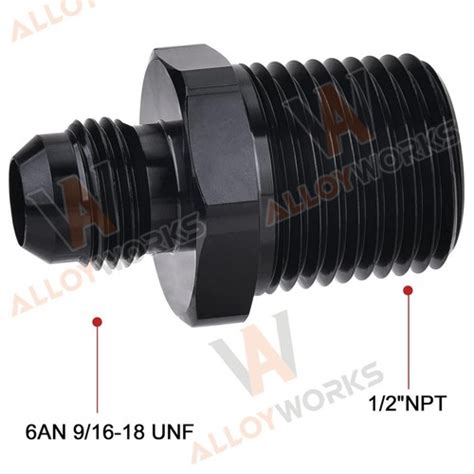 2pcs 6an Male Flare To 12 Npt Pipe Fitting Adapter Straight Black