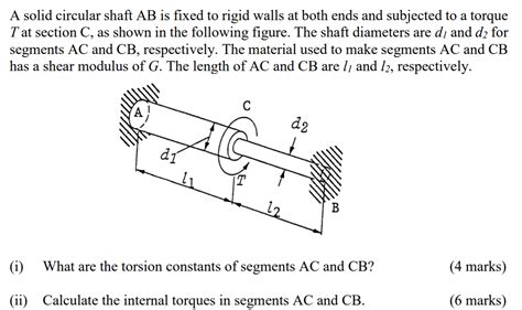 Solved A Solid Circular Shaft Ab Is Fixed To Rigid Walls At