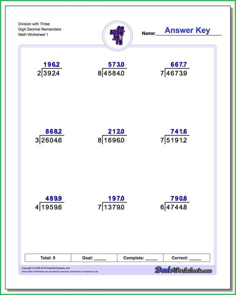 Math Worksheets 6th Grade Division