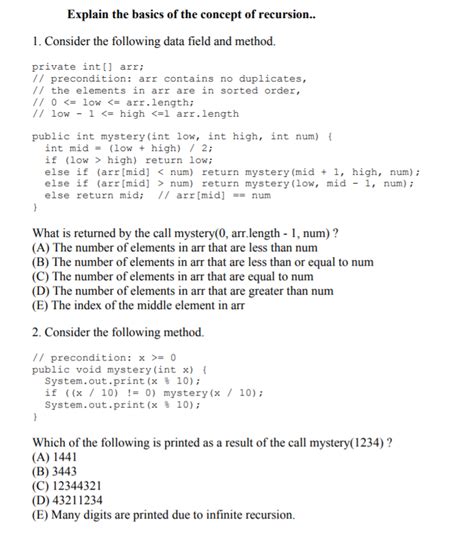Solved Explain The Basics Of The Concept Of Recursion 1