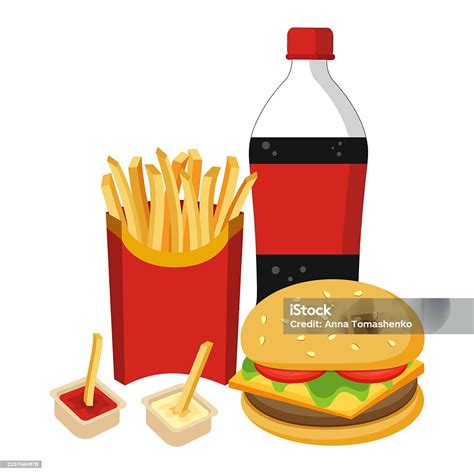 패스트 푸드 콤보 햄버거 소다 감자 튀김 벡터 일러스트 레이 션 0명에 대한 스톡 벡터 아트 및 기타 이미지 0명 Comfort Food 감자 요리 Istock