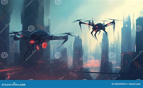 a futuristic city with robotic dragonfly drones stock illustration illustration of digital