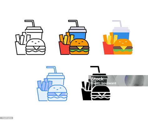 패스트 푸드 콤보 메뉴 아이콘입니다 5 가지 스타일 편집 가능한 획 음식에 대한 스톡 벡터 아트 및 기타 이미지 음식 테이크아웃 음식 건강에 좋지 않은 음식 Istock