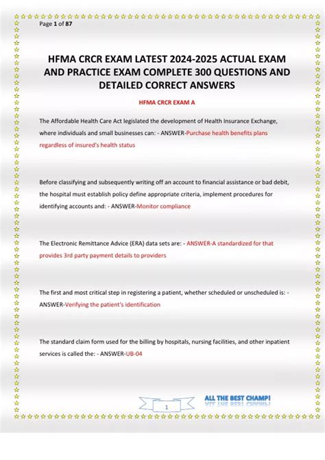 HFMA CRCR EXAM LATEST ACTUAL EXAM AND PRACTICE EXAM COMPLETE QUESTIONS AND DETAILED CORRECT