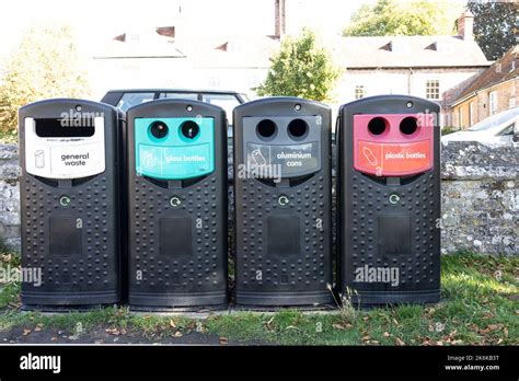 Different Coloured Bins For Collection Of Recycle Materials Stock Photo Alamy