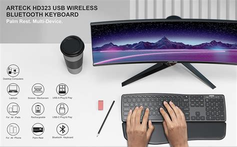 Arteck Multi Device Comfortable Wireless Bluetooth Keyboard With Nano Usb A Usb C