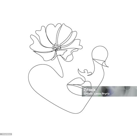 Le Visage Dune Belle Femme Avec Une Fleur Dans Le Style Du Dessin Au