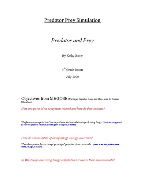 Predator Prey Simulation And Resources Pdf Predation Camouflage
