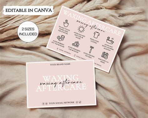 Editable Waxing Aftercare Card Wax After Care Cards Printable Waxing