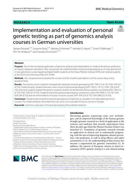 Pdf Implementation And Evaluation Of Personal Genetic Testing As Part Of Genomics Analysis