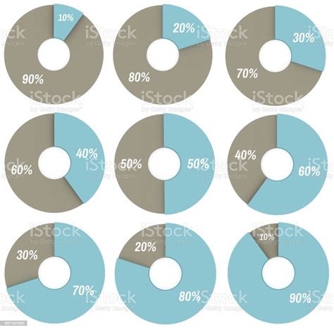 10 20 30 40 50 60 70 80 90 파란색과 회색 원형 차트 격리 백분율 Infographic 기호입니다 3d 렌더링 10 20 30 Fourty 50 60