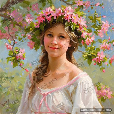 Ai创作图唯美人物油画 美女人物油画 异国风情女子油画 人物风景花卉油画 古典写实绘画 写实人物绘画 手绘采花美女 手绘桃花美女 全画幅大画幅