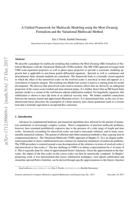 Pdf A Unified Framework For Multiscale Modeling Using The Mori