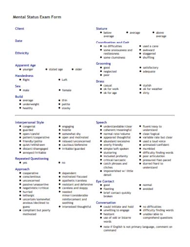 Free 50 Mental Status Exam Samples In Pdf