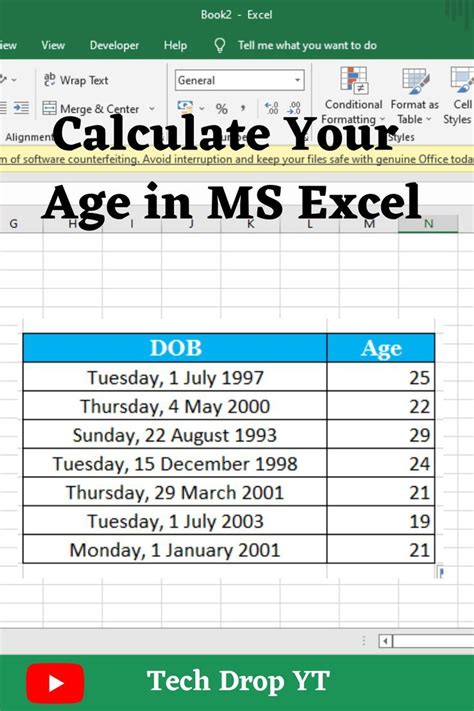 how to calculate age using date of birth in ms excel tech drop yt