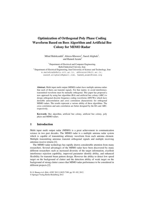 pdf optimization of orthogonal poly phase coding waveform based on bees algorithm and