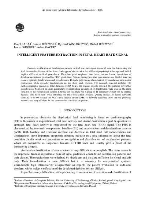 Pdf Intelligent Feature Extraction In Fetal Heart Rate Signal