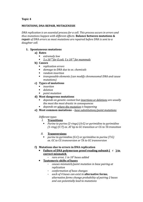 Mutations DNA Repair And Mutagenesis Topic 4 MUTATIONS DNA REPAIR MUTAGENESIS DNA