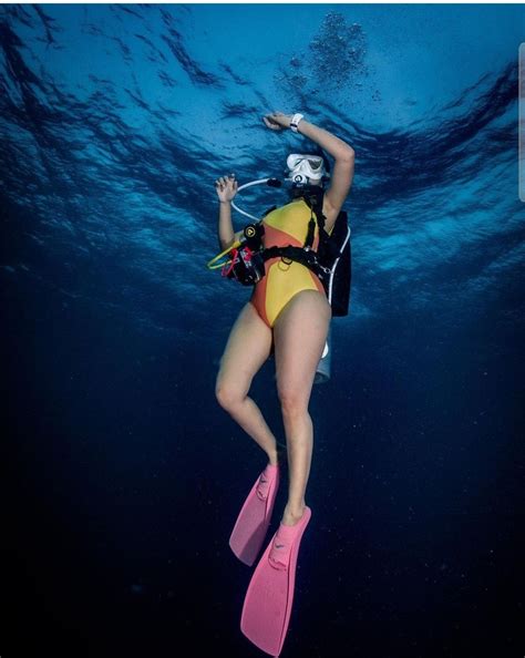 Female Diver Woman Diving Underwater Hair Scuba Woman