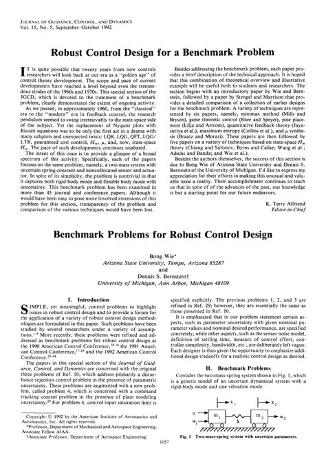 Pdf Benchmark Problem For Robust Control Design