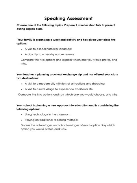 Speaking Assessment Pdf Pdf