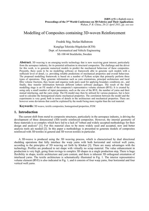 Pdf Modelling Of Composites Containing 3d Woven Reinforcement