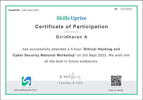 Giridharan A On Linkedin Completed A Webinar On Cybersecurity And Ethical Hacking