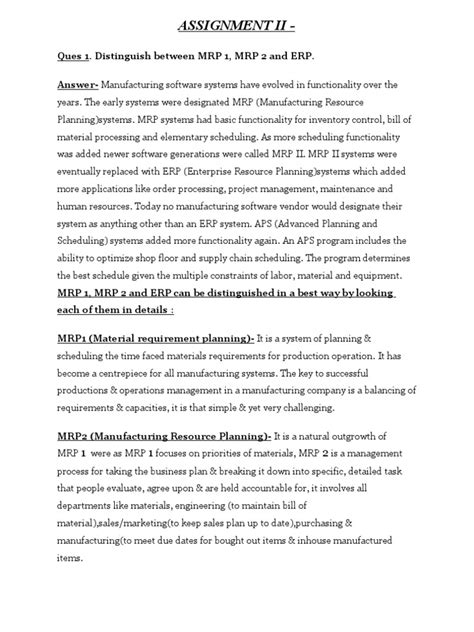 Operations Management Assignment 2 Enterprise Resource Planning Inventory