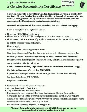 Fillable Online Gender Recognition Certificate Application Form GRC1 Fax Email Print PdfFiller