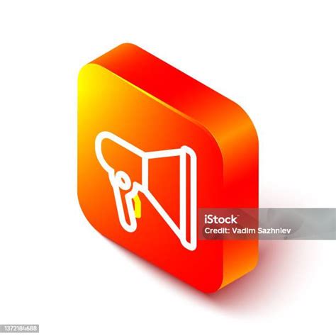 흰색 배경에 격리 된 등분 성 라인 메가 폰 아이콘 스피커 기호입니다 주황색 정사각형 버튼 벡터 3차원 형태에 대한 스톡 벡터 아트 및 기타 이미지 Istock