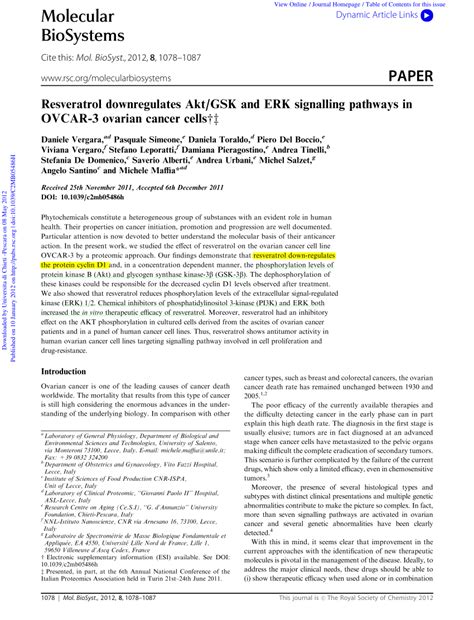 Pdf Resveratrol Downregulates Aktgsk And Erk Signalling Pathways In