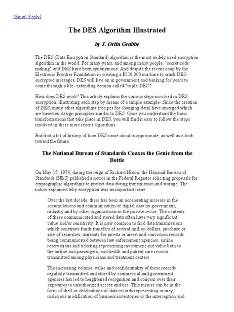 The Des Algorithm Illustrated Pdf Cryptography Secure Communication