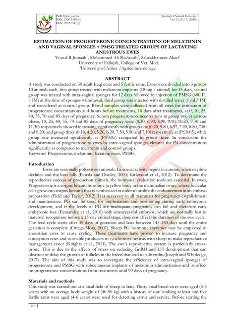 PDF ESTIMATION OF PROGESTERONE CONCENTRATIONS OF MELATONIN AND VAGINAL SPONGES PMSG TREATED