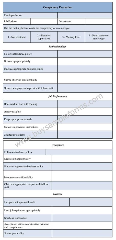 Sample Employee Competency Evaluation Form Online Sample Forms And