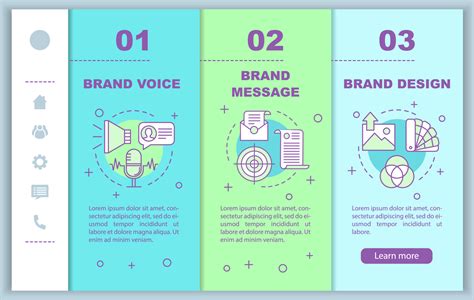 Branding Elements Onboarding Mobile Web Pages Vector Template Brand Voice Design Responsive