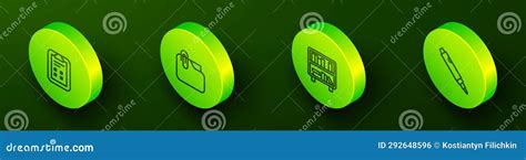 Set Isometric Line Exam Sheet With Check Mark Document Folder Clip Shelf Books And Marker Pen