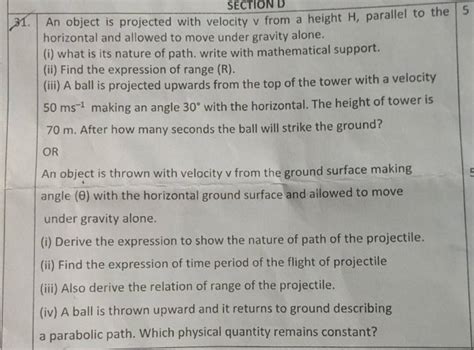 an object is projected with velocity ∨ from a height h parallel to the h