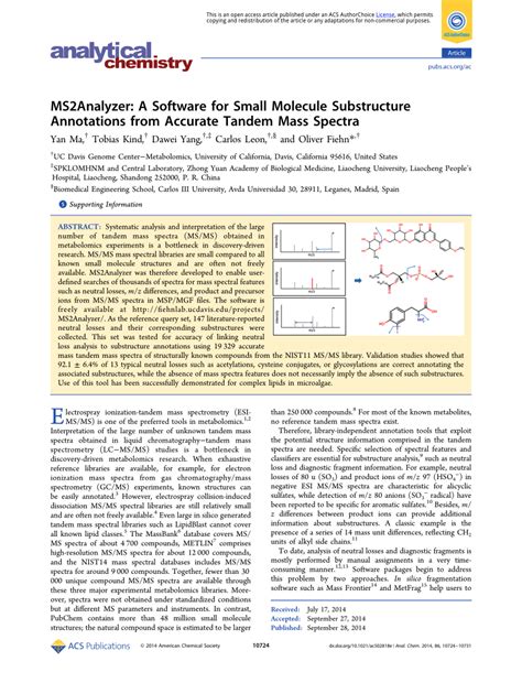 Pdf Ms2analyzer A Software For Small Molecule Substructure Annotations From Accurate Tandem