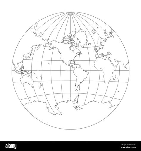 Simplified Map Of World In The Circle Focused On Americas Latitude And Longitude Grid Van Der