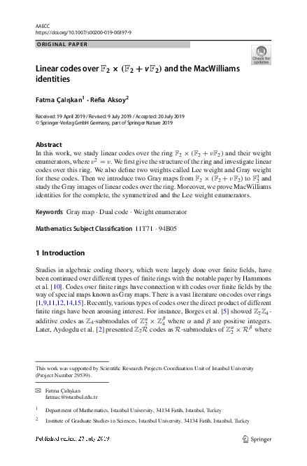 Pdf Linear Codes Over Mathbb F 2 Times Mathbb F 2v