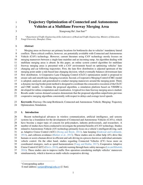 Pdf Trajectory Optimization Of Connected And Autonomous Vehicles At A Multilane Freeway