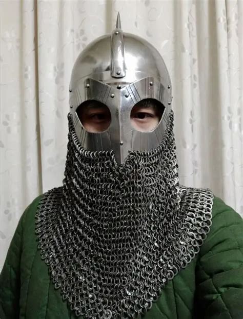 남성용 노르만 헬멧 북유럽 갑옷 바이킹 모자 체인 메일 아이언 Aliexpress