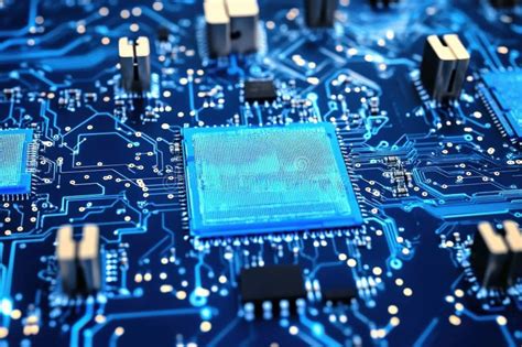 Close Up View Of A Modern Circuit Board With Microprocessor Stock Illustration Illustration Of