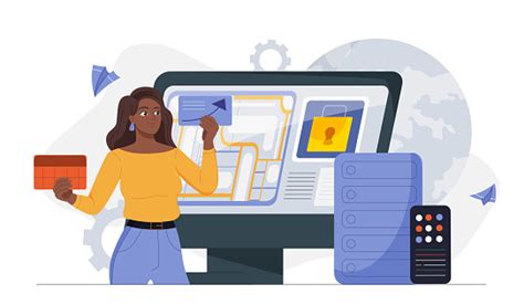 운영 체제 데이터 화면에 건물 계획이 있는 컴퓨터 근처에 있는 여자 프로그래머 및 It 전문가가 서버에서 오류를 확인합니다