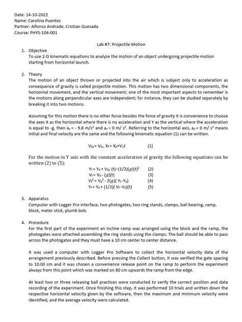 Projectile Motion Lab Pdf Acceleration Force Projectile Motion Lab Pdf Acceleration Force