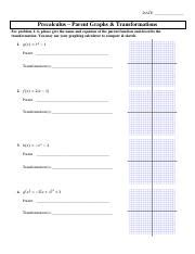 1 6 2 Parent Graph Transformations Handout Pdf DATE Precalculus Parent Graphs