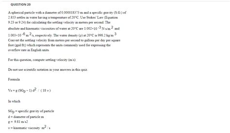 Solved A Spherical Particle With A Diameter Of M Chegg