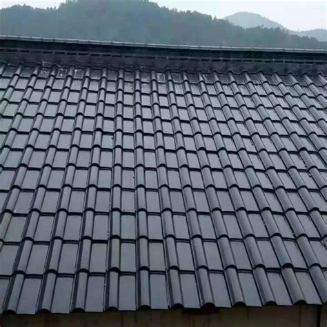 蓝色陶瓷屋面瓦新中式罗曼瓦灰色连锁波纹陶土屋顶瓦片可安装施工 阿里巴巴