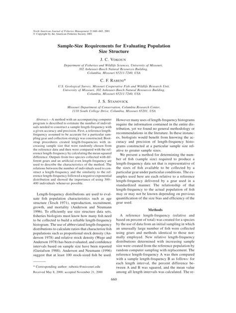 Pdf Sample Size Requirements For Evaluating Population Size Structure